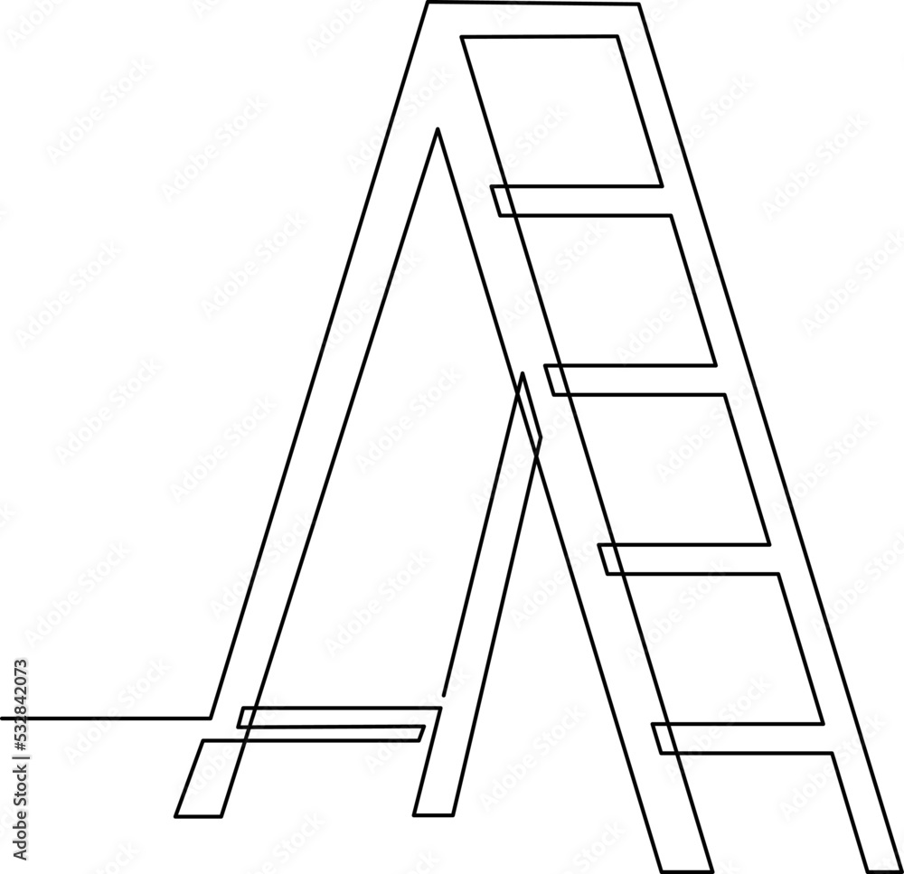 Ladder, step-ladder, structure for climbing up. Continuous line drawing ...