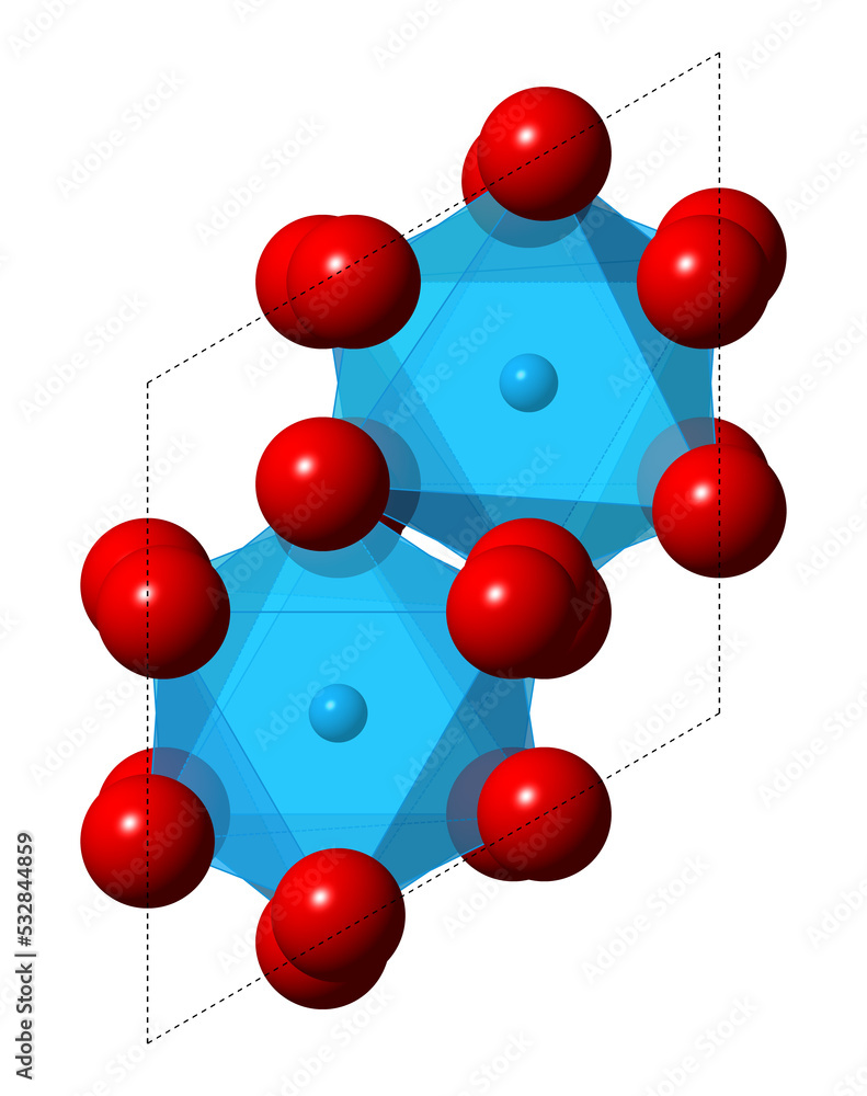 Corundum (Aluminium oxide), crystal structure. Ruby gems consist of red ...