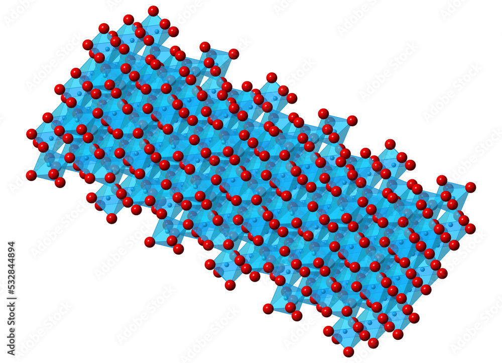 Corundum (Aluminium oxide), crystal structure. Ruby gems consist of red ...