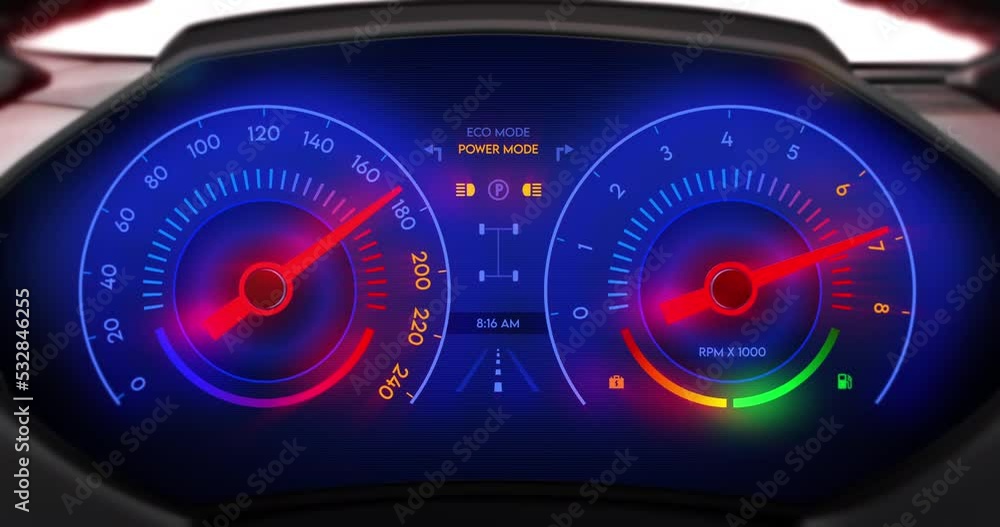 Racing Car Speedometer And Tachometer Pushing The Limits. Powerful V8 ...