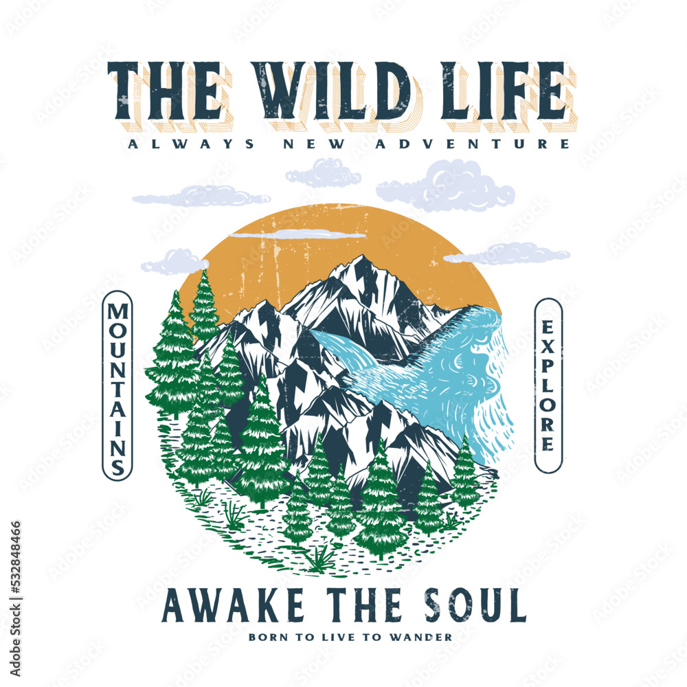 mountains the wild life, always new adventure, Collection of vintage ...