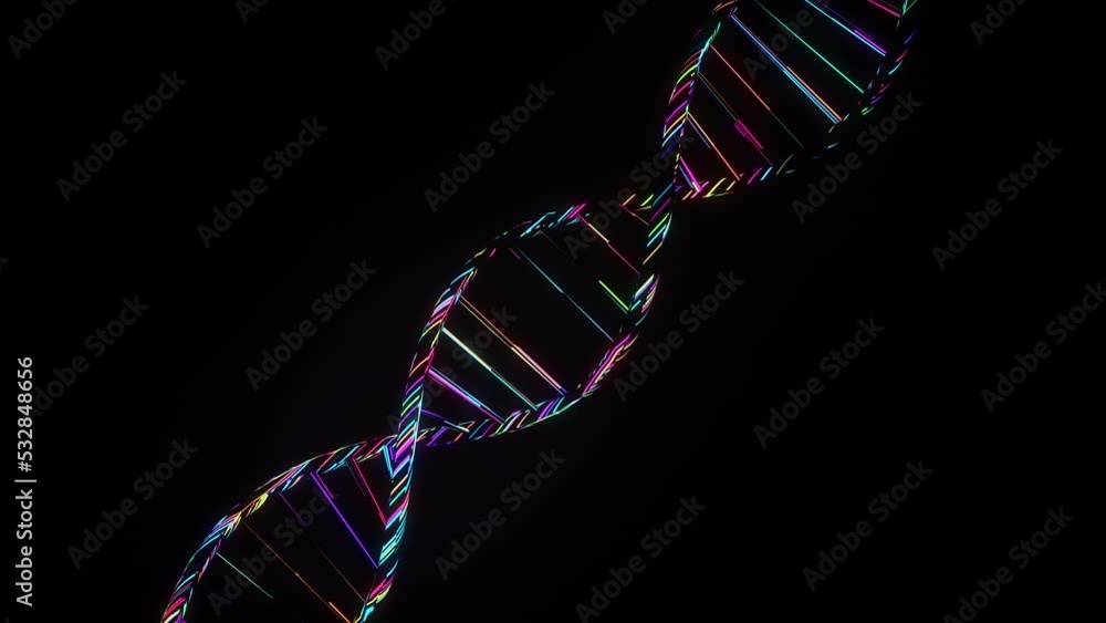 holographic dna rotating animation on black background, simple ...