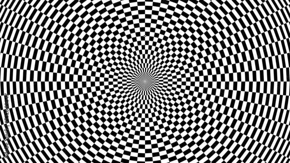 Hypnotic Checkerboard Black and White Circular Spiral Optical Illusion ...