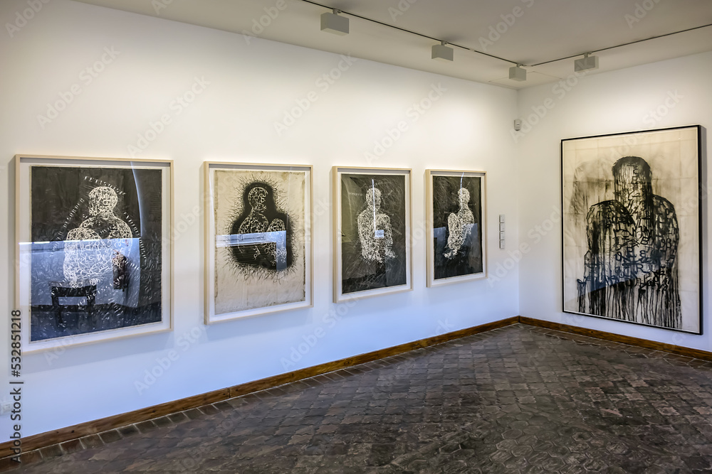 Interior of The Picasso Museum occupies the Grimaldi Castle (1608 ...