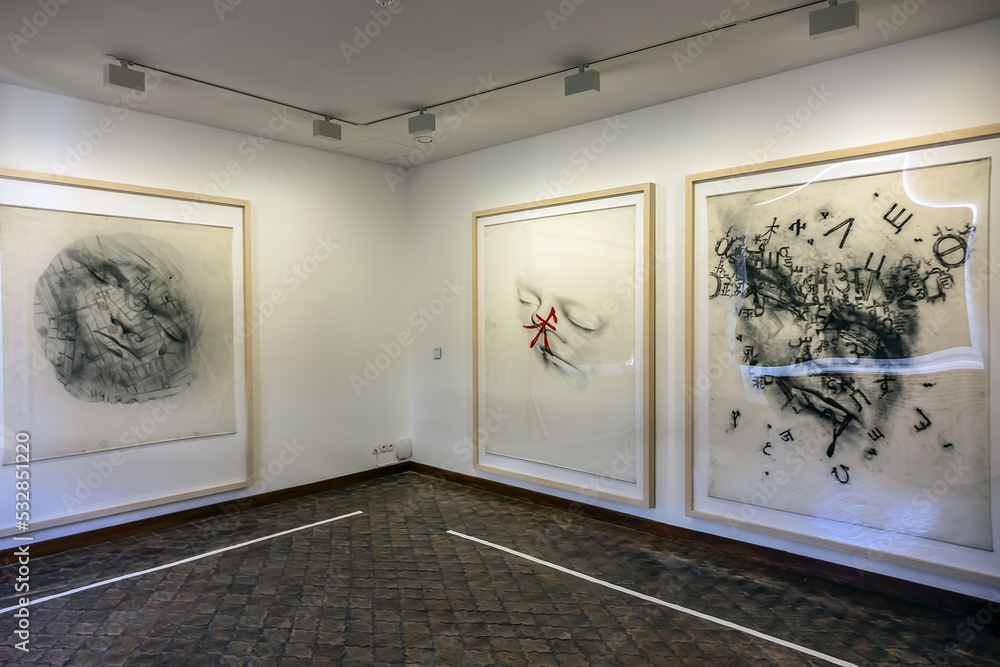 Interior of The Picasso Museum occupies the Grimaldi Castle (1608 ...