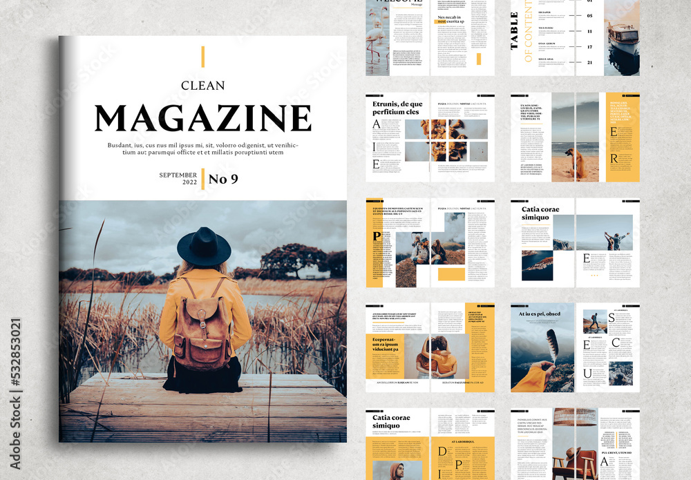 Clean Magazine Layout Stock Template | Adobe Stock