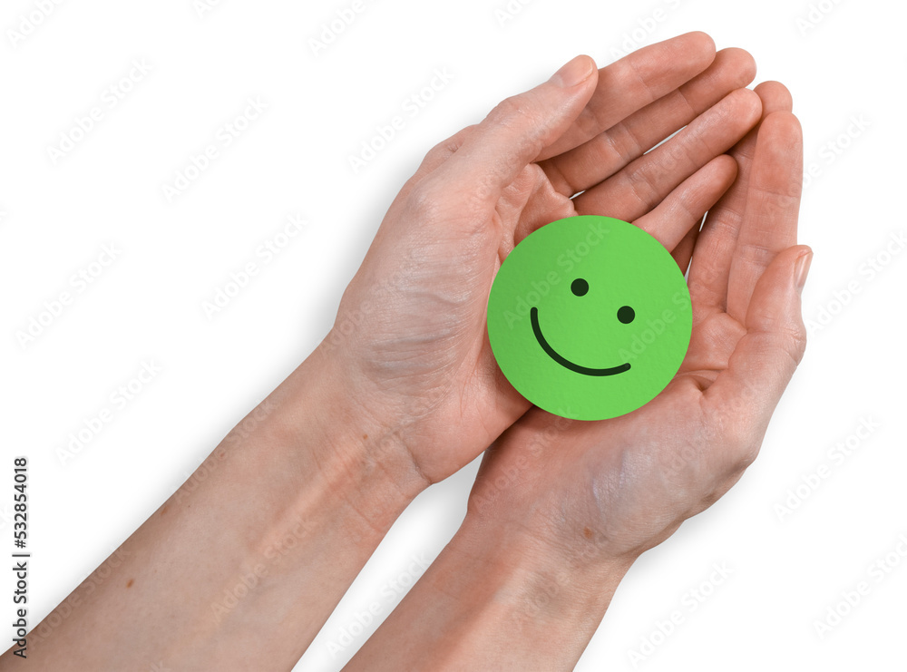 Positive Green Smiley Concept - Successful Paper Smiley Face in Hands ...