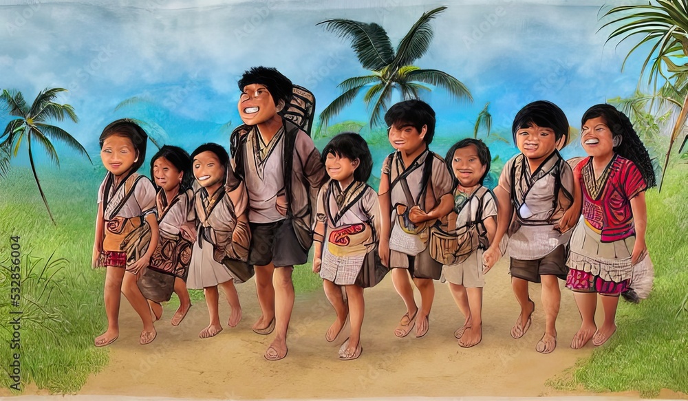 Pacific Islander children are walking together to school in their ...