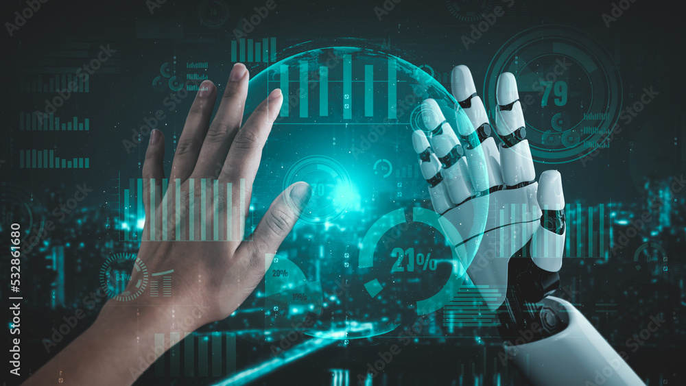 Futuristic robot artificial intelligence enlightening AI technology ...
