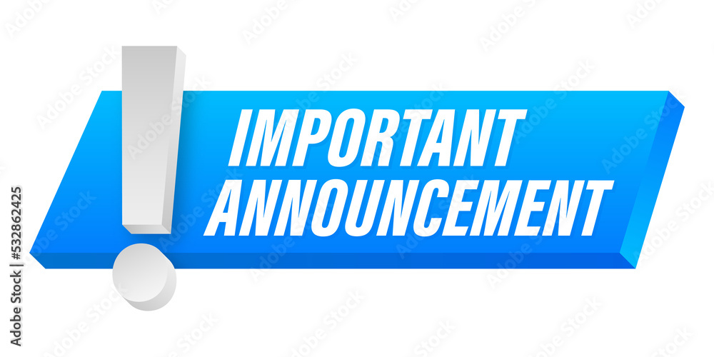 Banner with important announcement. Blue important announcement sign ...