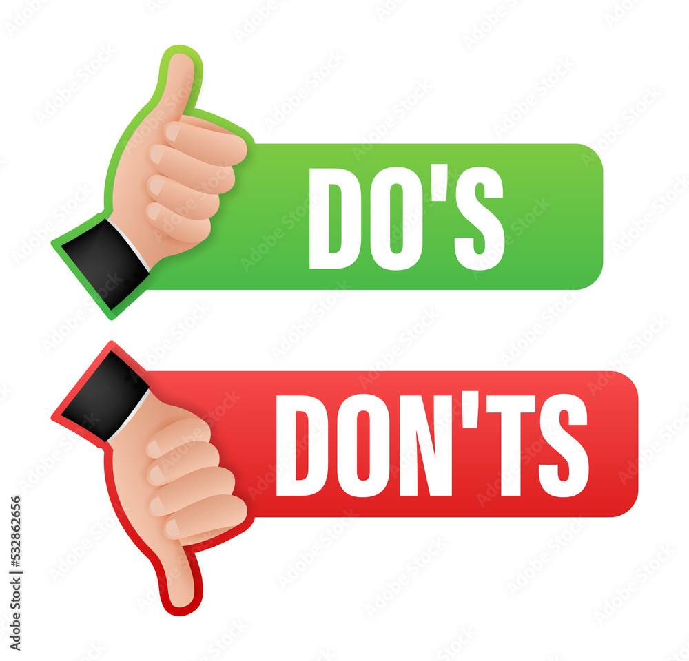 Dos and Donts like thumbs up or down. flat simple thumb up symbol ...