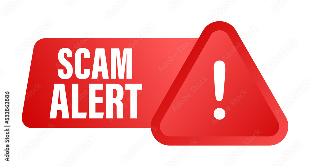 Banner with red scam alert. Attention sign. Cyber security icon ...