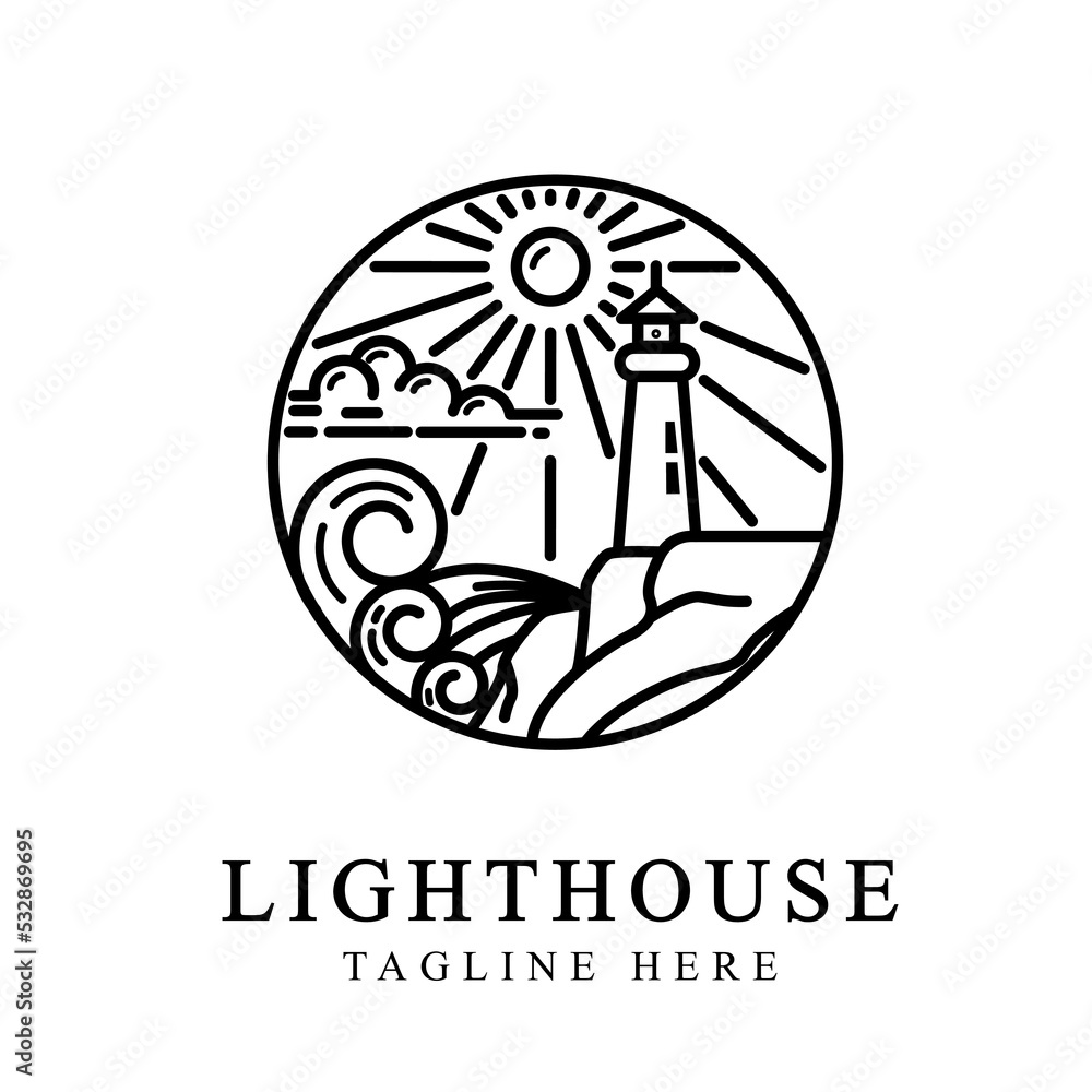 Lighthouse Design Line Art As Sailor Navigation Isolated On White Background Navigation Logo
