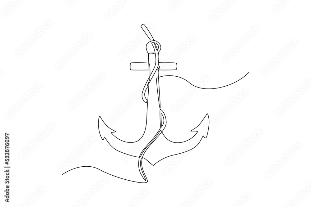 Single one line drawing anchor for stopping a ship . Shipment and ...