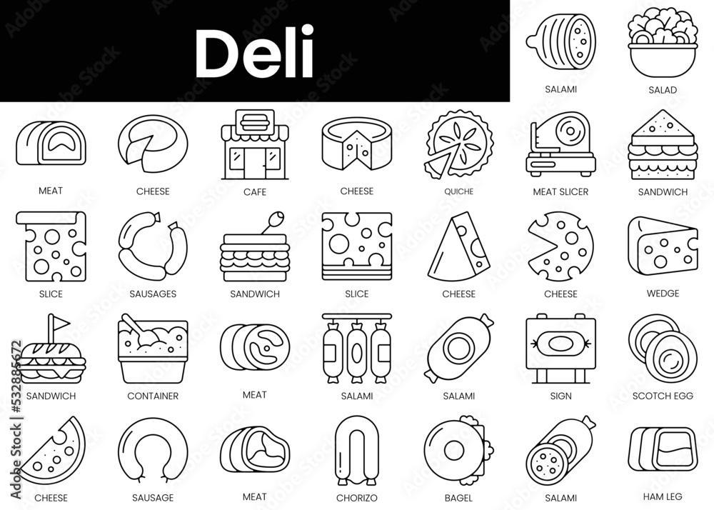 Set Of Outline Deli Icons Minimalist Thin Linear Web Icon Set Vector Illustration Stock