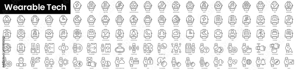 Set Of Outline Wearable Tech Icons Minimalist Thin Linear Web Icon Set Vector Illustration