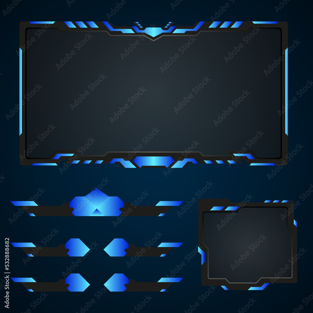 Neon blue border live stream overlay gaming interface facecam screen ...
