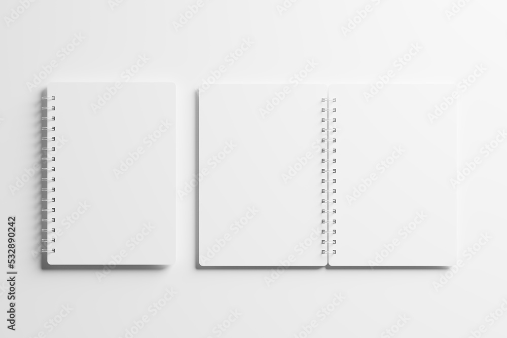 A4 A5 Rounded Corner Spiral Notebook 3D Rendering White Blank Mockup ...