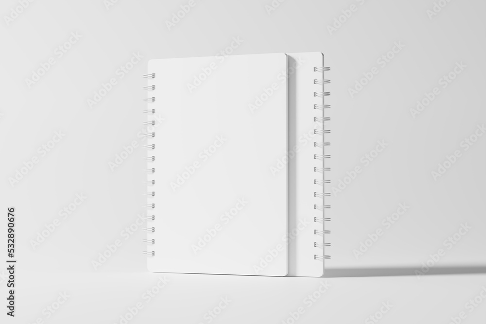 A4 A5 Rounded Corner Spiral Notebook 3D Rendering White Blank Mockup ...