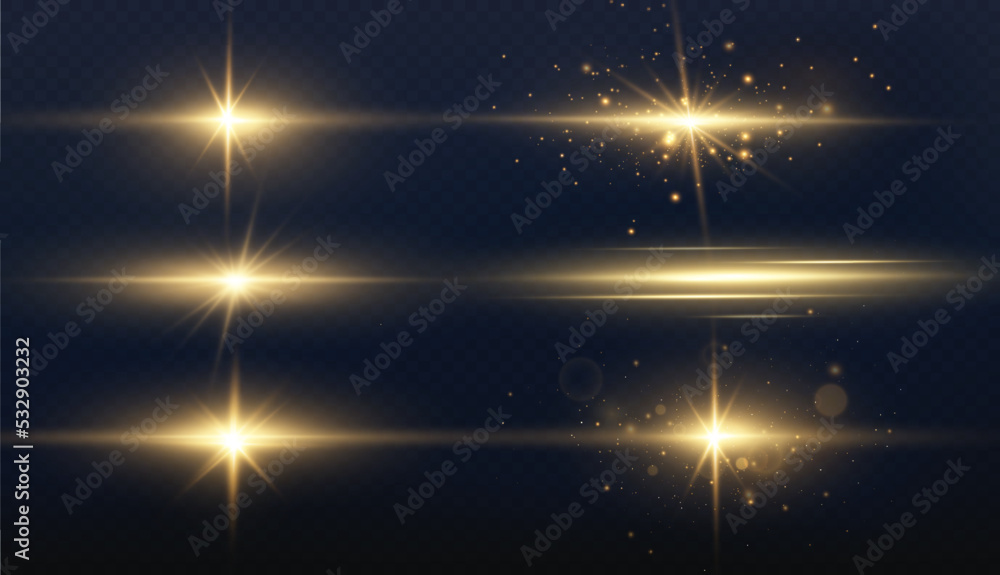 Golden particles of light. Golden light. Light flare.Stars isolated on ...