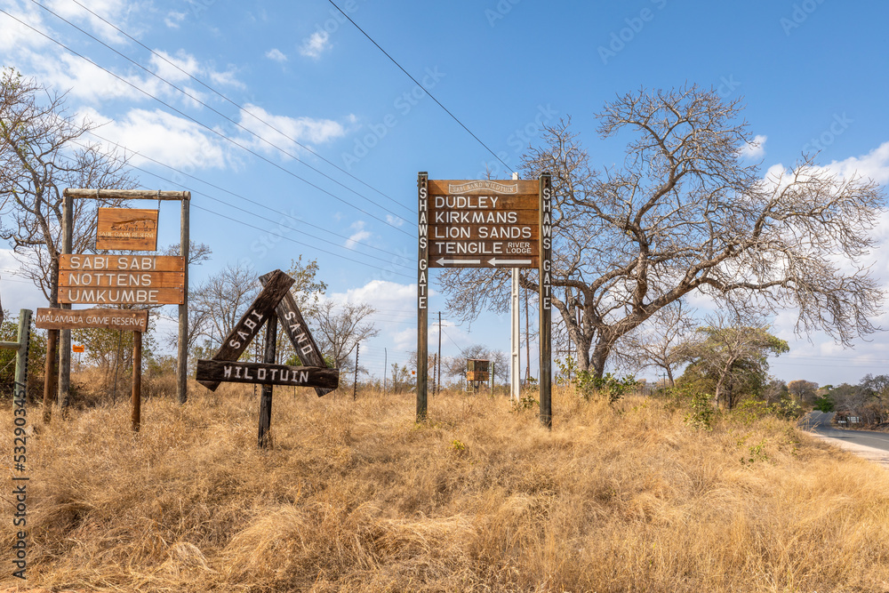 Shaws Gate for entering Sabi Sands Game Reserve, South Africa. Stock ...