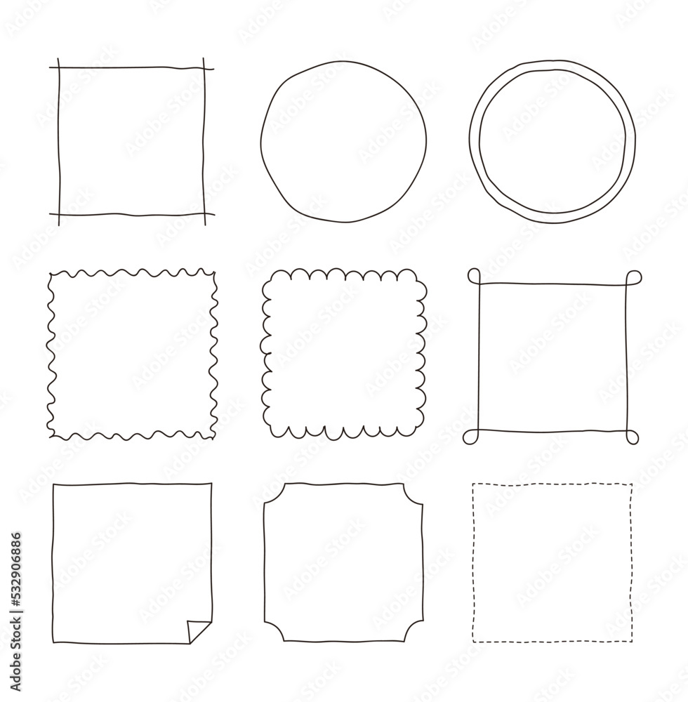 Line frame border design set with abstract shapes drawn in doodle style ...