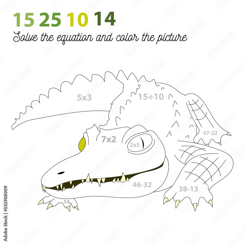 Coloring game for children with a picture of a crocodile. Educational ...
