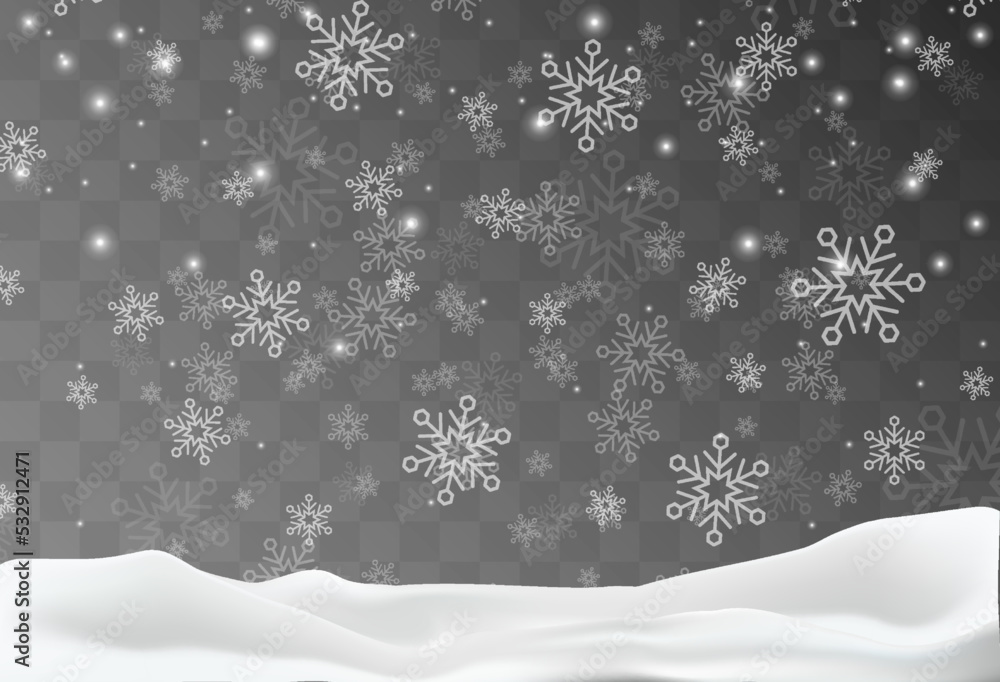 Snowdrift snow mound wavy surface closeup realistic image against dark ...