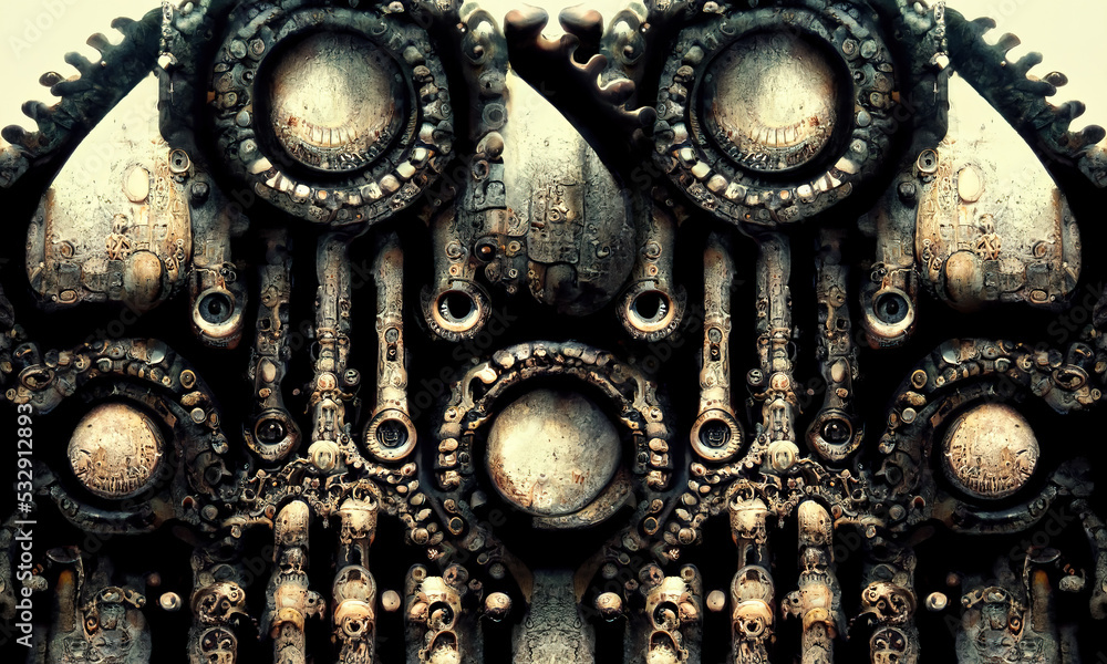 An illustration of an alien biomechanical futuristic apocalyptic horror ...