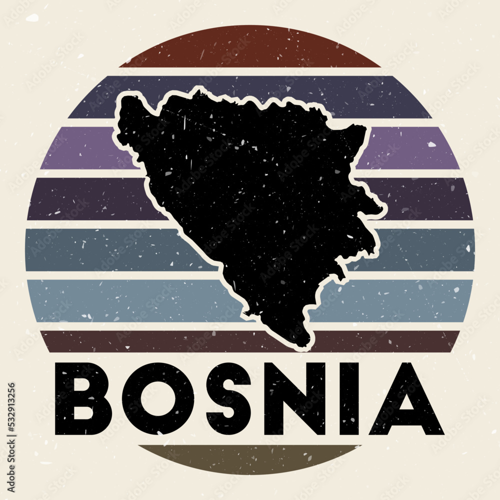 Bosnia logo. Sign with the map of country and colored stripes, vector ...