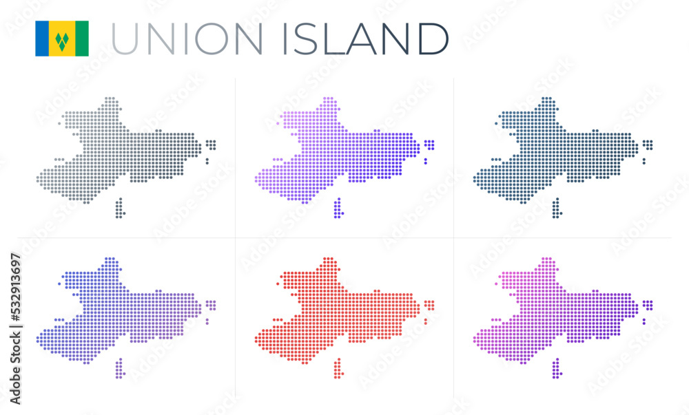 Union Island dotted map set. Map of Union Island in dotted style ...