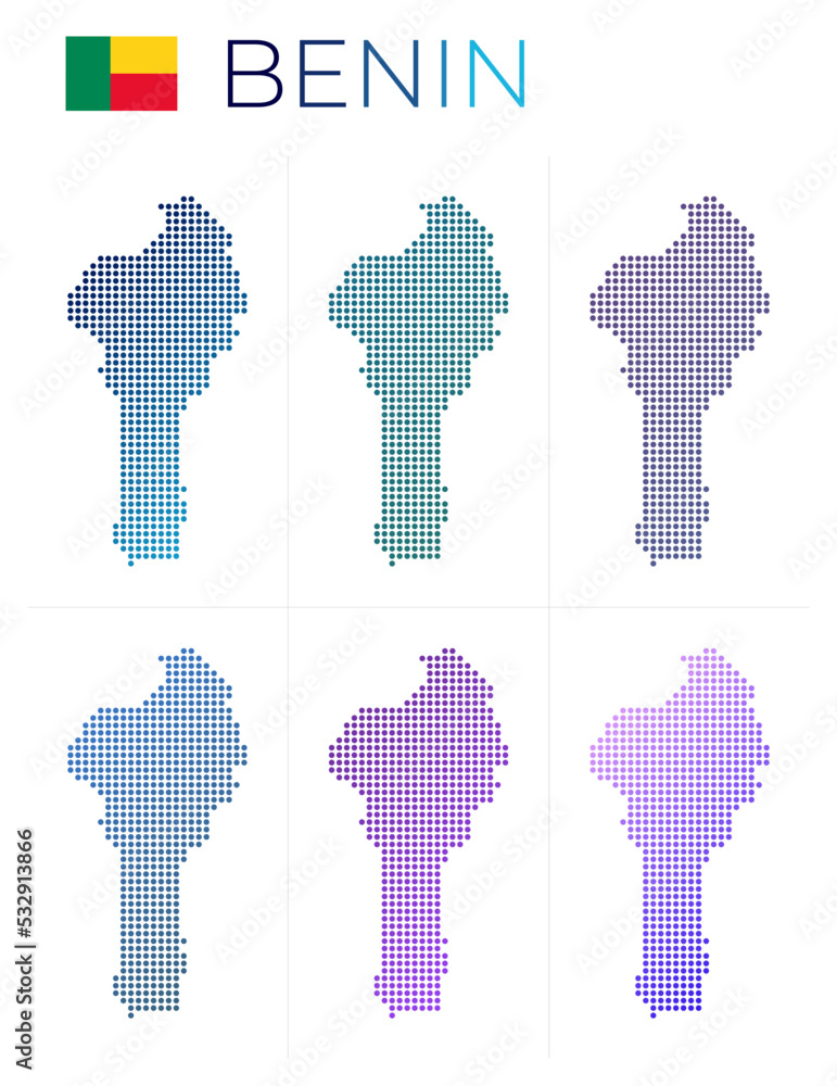 Benin dotted map set. Map of Benin in dotted style. Borders of the country filled with beautiful ...