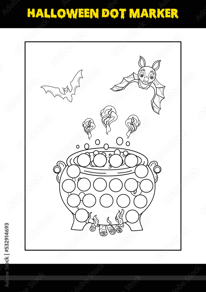 Halloween dot coloring page for kids. Line art coloring page design for ...