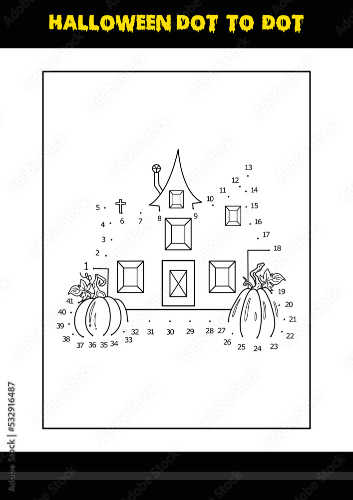 Halloween dot to dot coloring page for kids. Line art coloring page ...