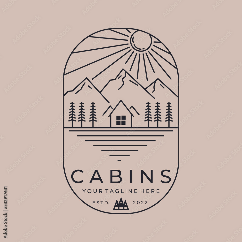 Cabin lineart logo vector illustration design, cabins and nature Stock ...