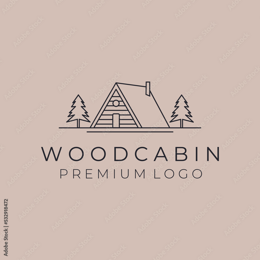 Cabin line art logo vector illustration design, nature and wood cabin ...