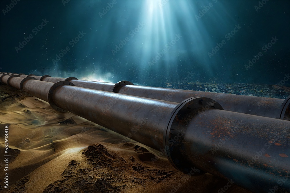 underwater pipes, industrial gas pipeline, nord stream 2, 3d rendering ...