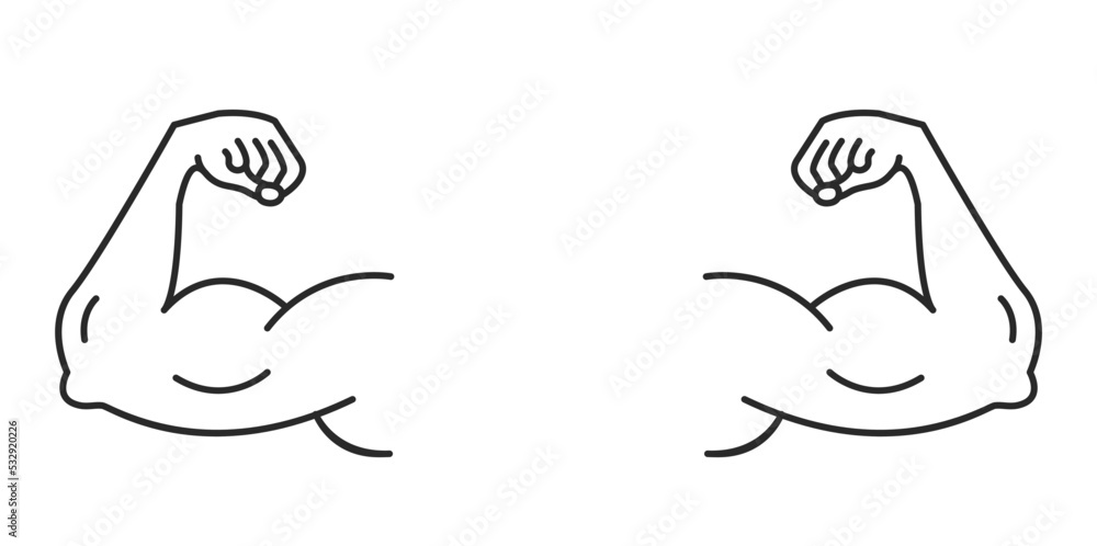 Arm muscle strong vector power bicep line icon. Strength arm muscular ...