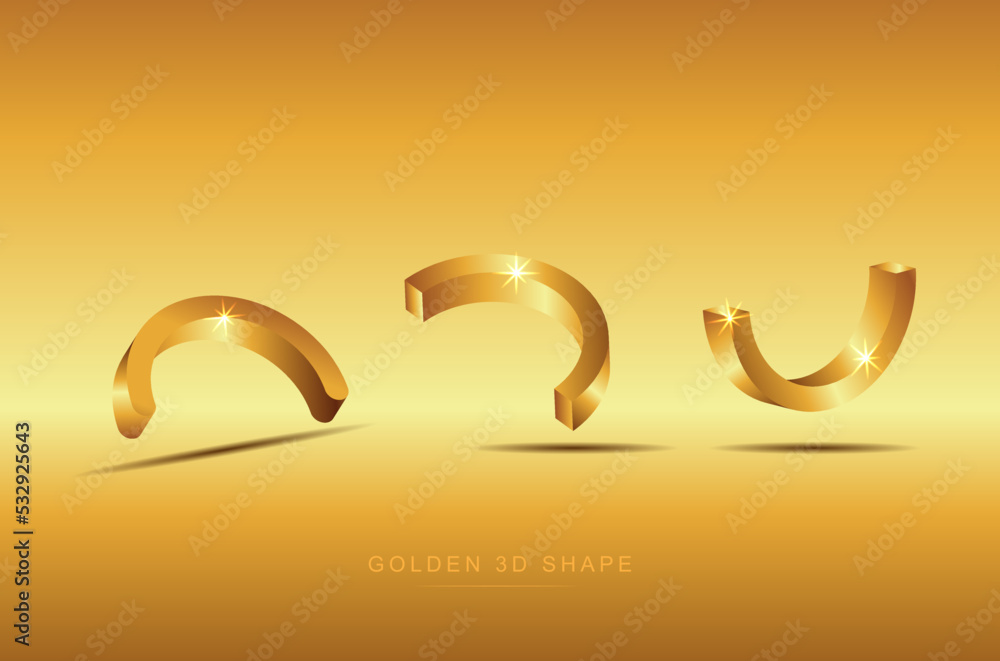 Gold abstract spheres, Set of 3d realistic objects on golden background ...