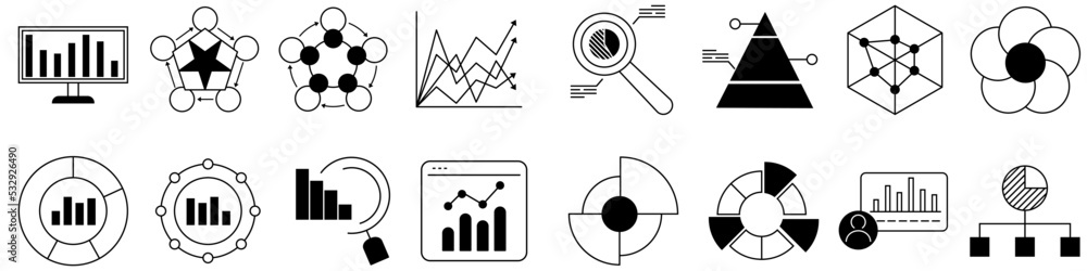 Financial analytics icon vector set. economy illustration sign ...
