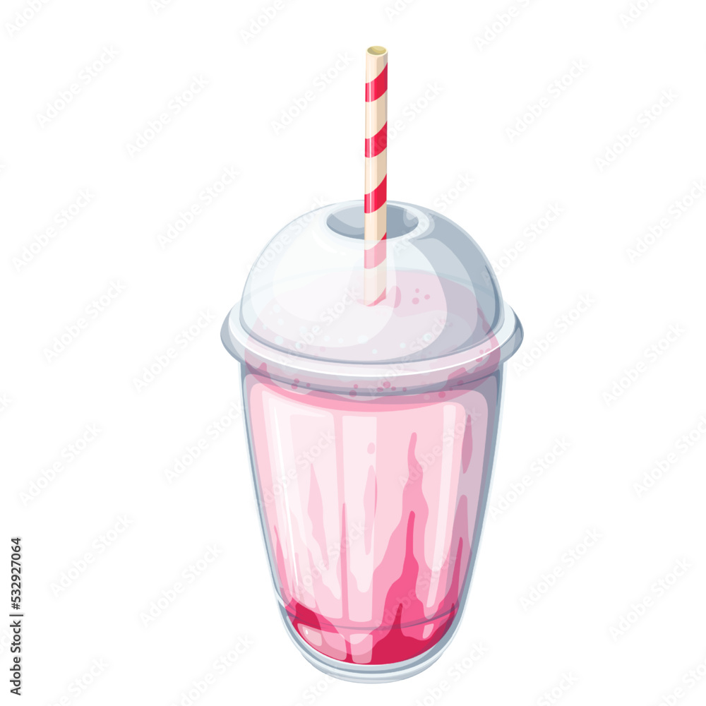 Milkshake in plastic cup vector illustration. Cartoon isolated pink ...