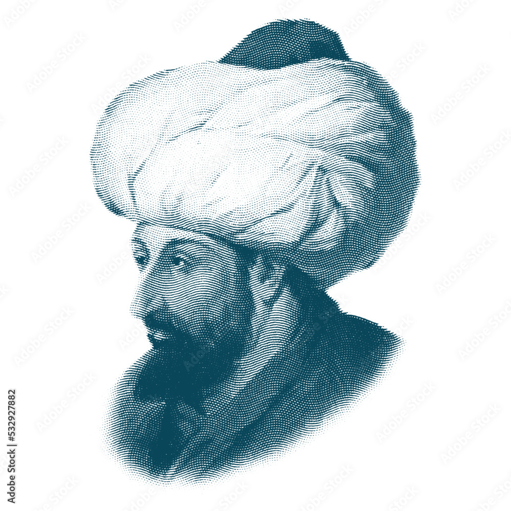 7th sultan of the Ottoman Empire. Portrait drawing of Fatih Sultan ...