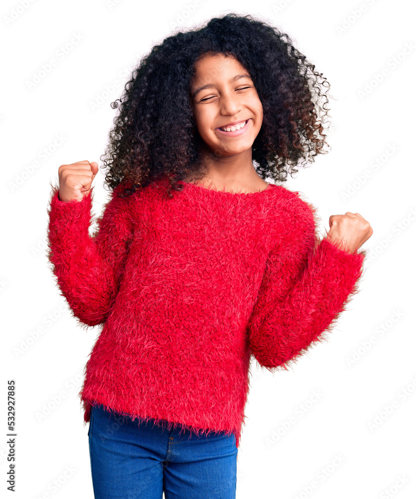 Foto de African american child with curly hair wearing casual winter ...