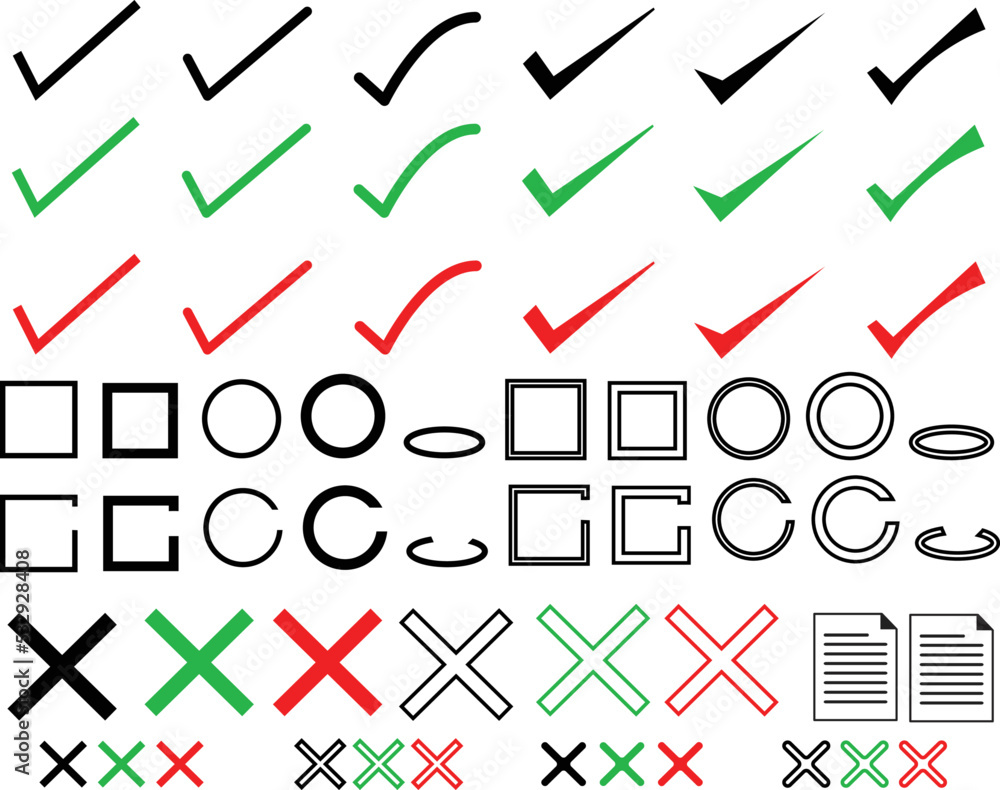 check mark icon set on white background. green check mark and red cross ...