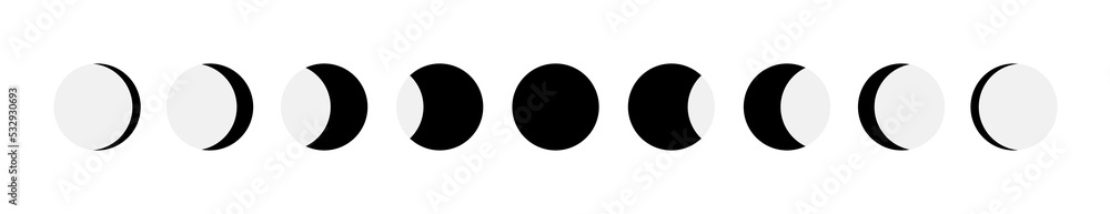 Moon phase vector crescent half cycle shape illustration. Moon phase ...