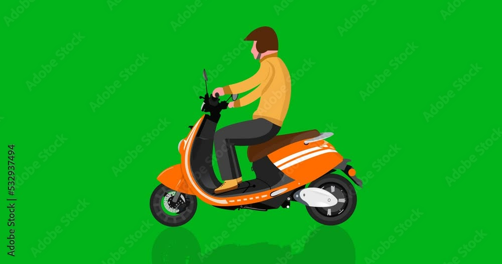 Flat animation of motorcycle cartoon with driver on the transparent ...