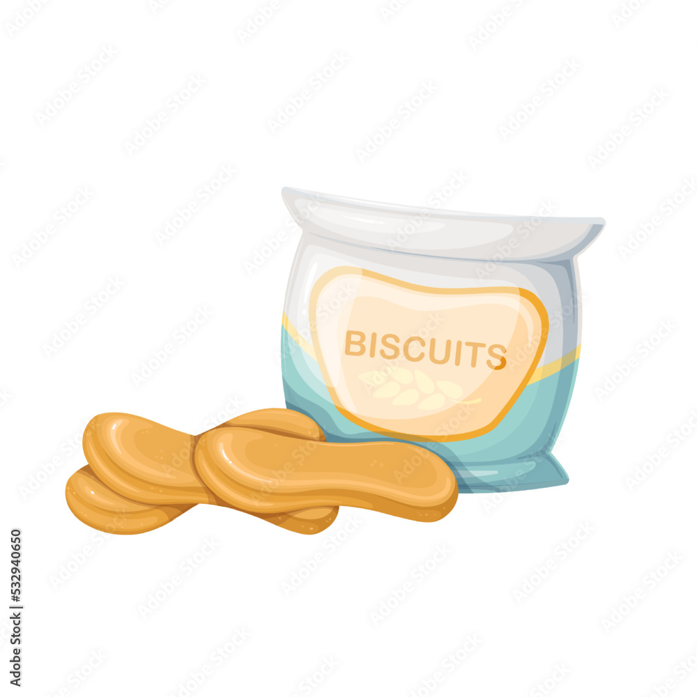 Plastic package with biscuits, baby food vector illustration. Cartoon ...