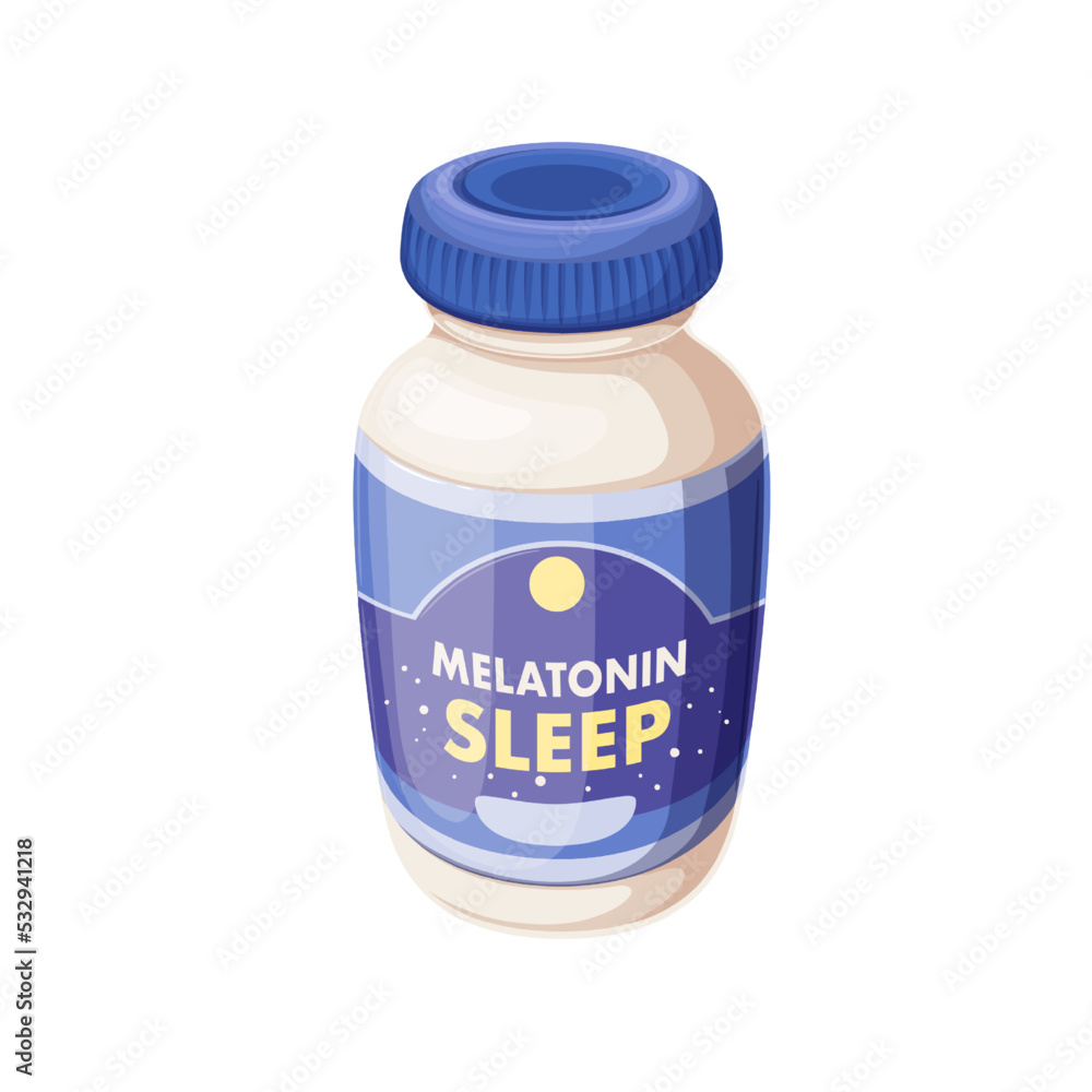 Melatonin, bottle with tablets from pharmacy vector illustration ...