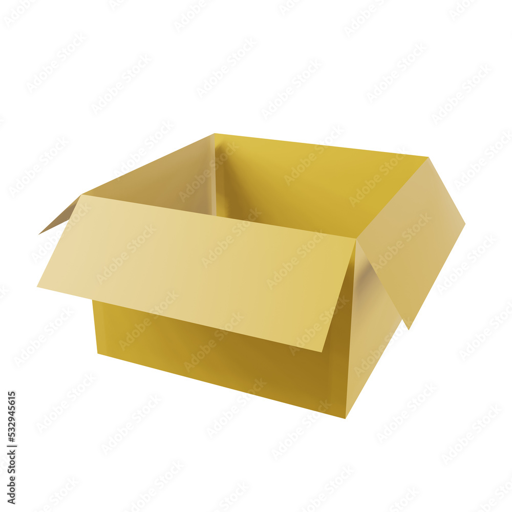 Open cardboard box isolated on transparent background. Delivery, 3d ...