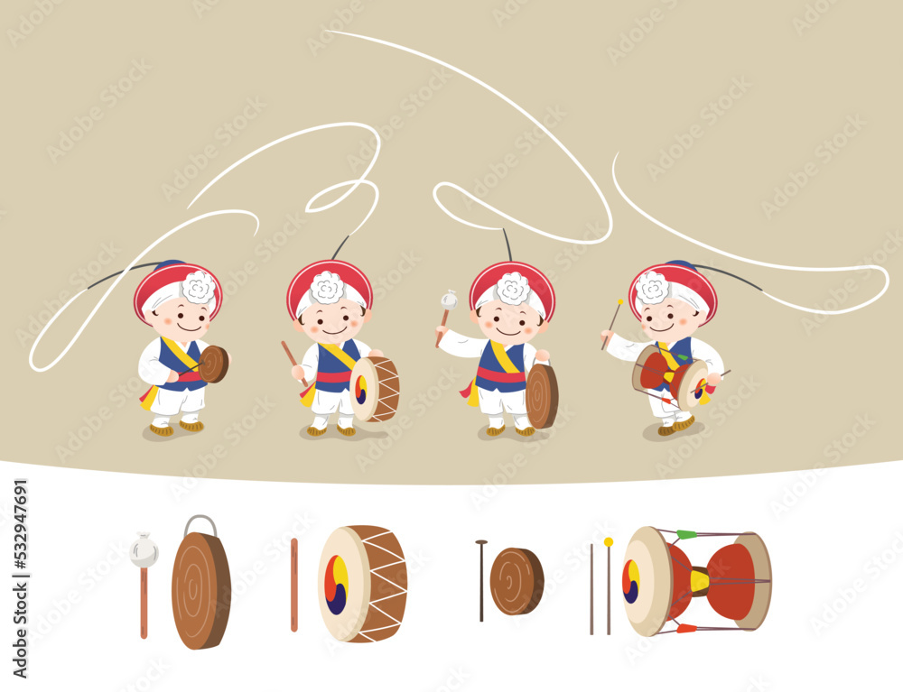 Korean traditional musical instrument, dance samulnori, pungmul ...